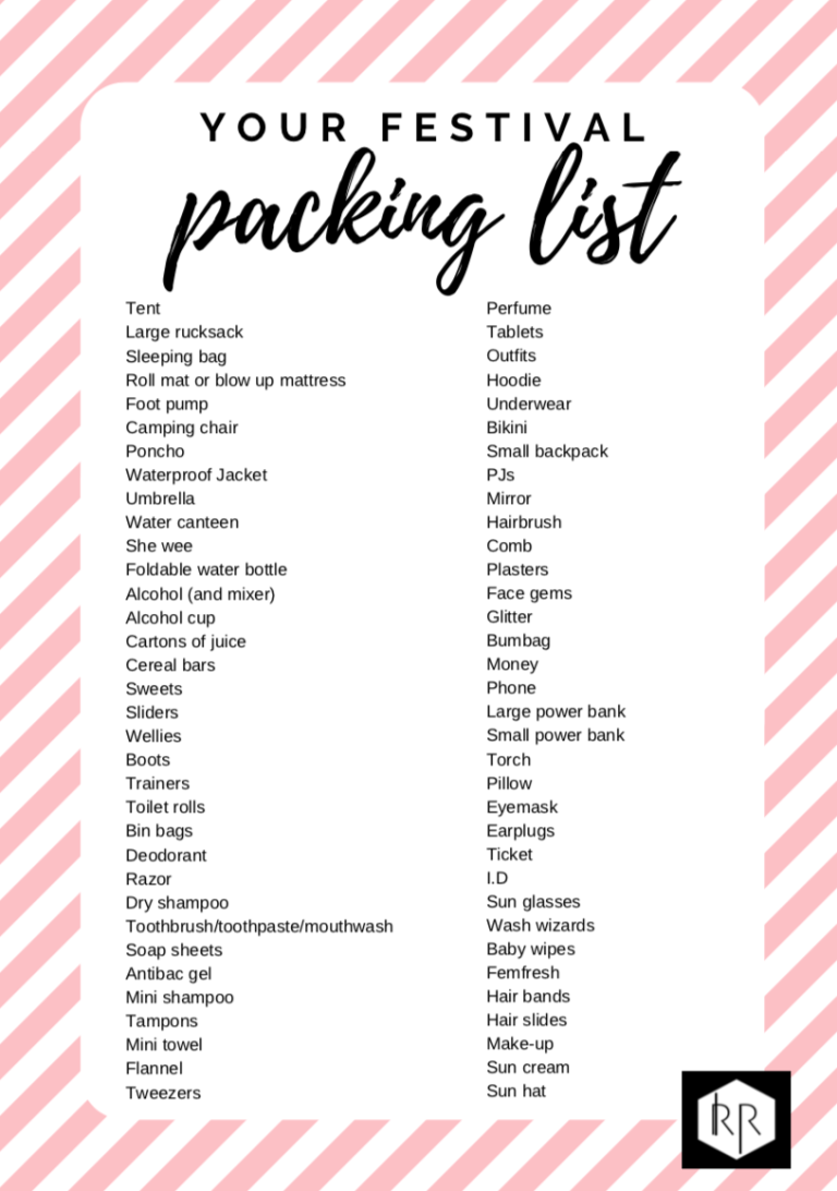 Ultimate Festival Packing List – Downloadable Tick Sheet – Rachel ...